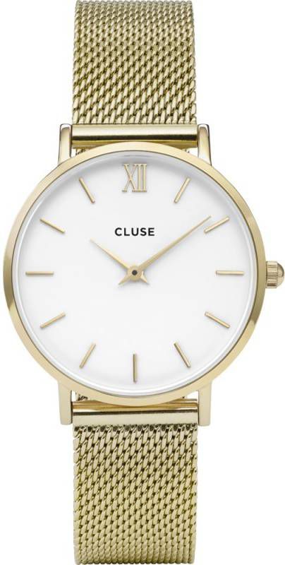 Cluse Horloges Minuit Mesh Gold Plated White Goudkleurig ...